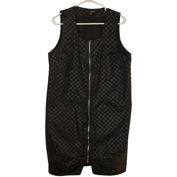 Sun Kim | Dresses | Sun Kim Black Checkered Zip Up Sleeveless Parachute ...